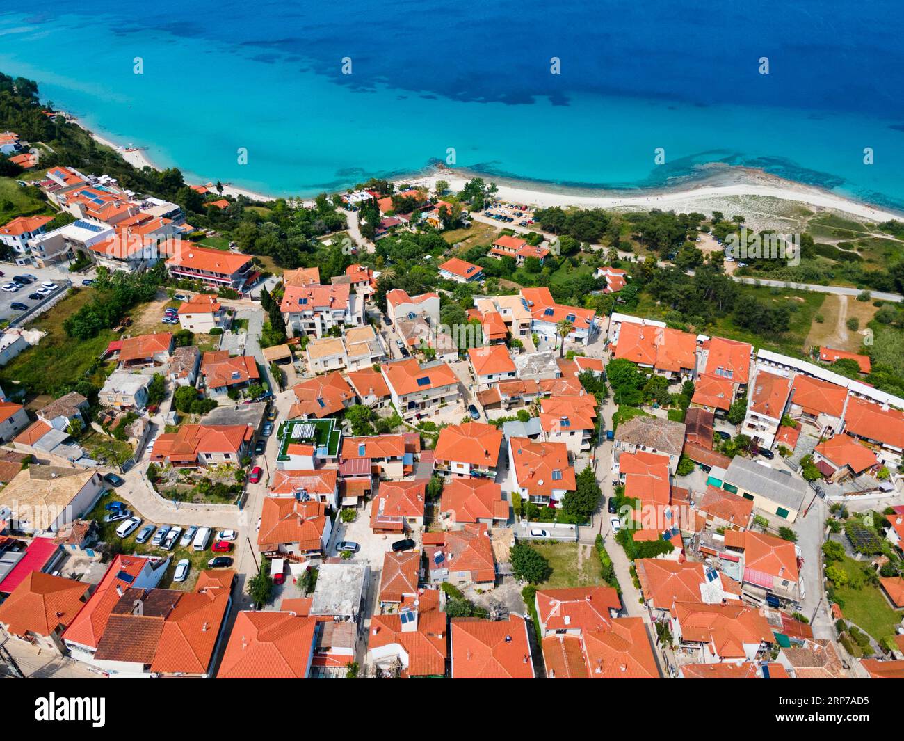 Aerial view, Afytos, Afitos, Athitos, Kassandra Peninsula, Chalkidiki ...