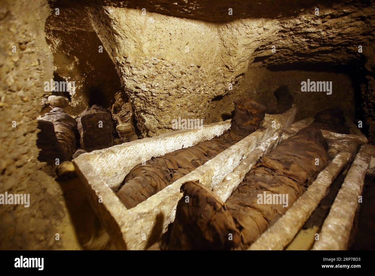 (190202) -- MINYA, Feb. 2, 2019 -- Mummies are seen inside the newly ...