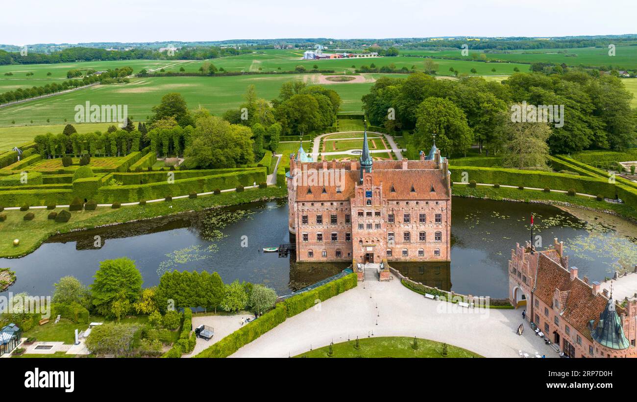 Aerial view, Egeskov Castle with park, Renaissance Garden, Kvaerndrup ...