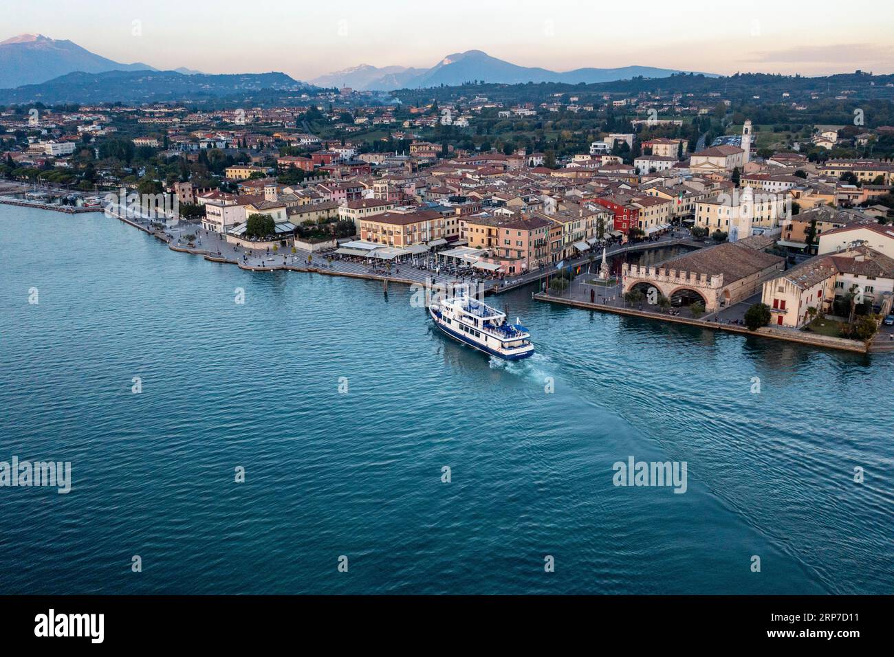Aerial view, Lazise with the historic old town, Province of Verona ...
