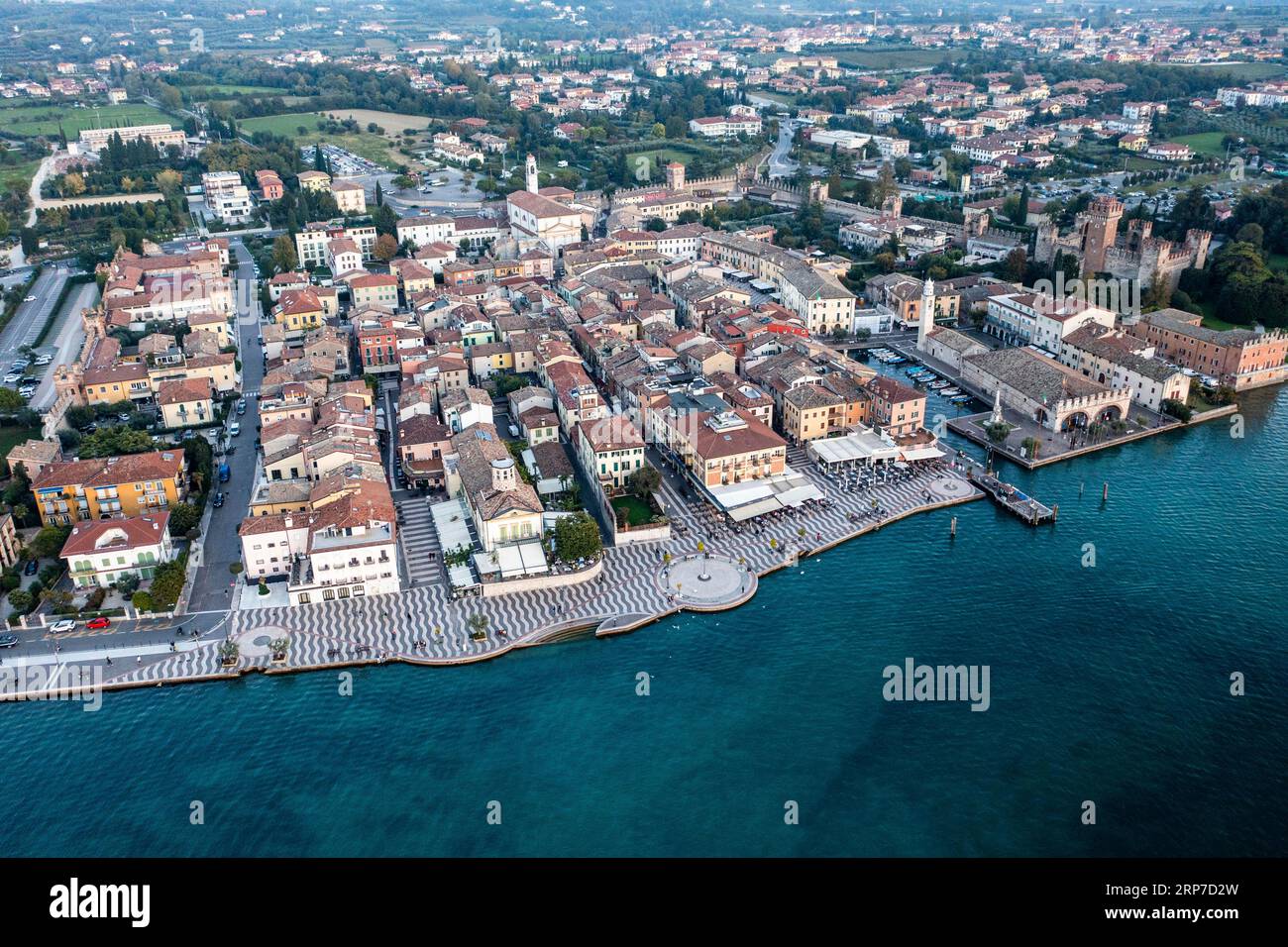 Aerial view, Lazise with the historic old town, Province of Verona ...