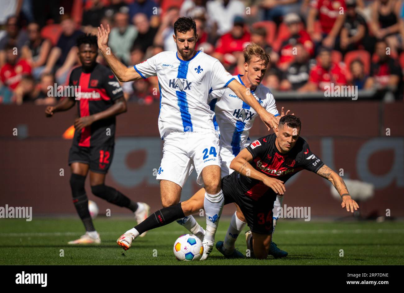 Leverkusen, Germany. 02nd Sep 2023. Granit Xhaka (Leverkusen), Luca ...