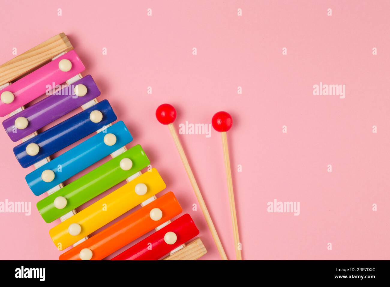 Flat lay colorful xylophone baby shower Stock Photo - Alamy