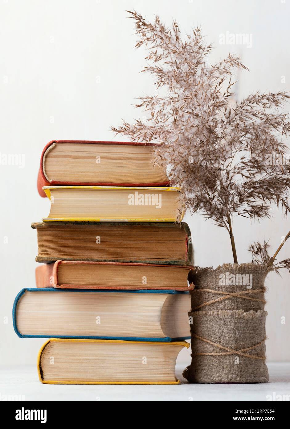 Stack books vase flowers hi-res stock photography and images - Alamy