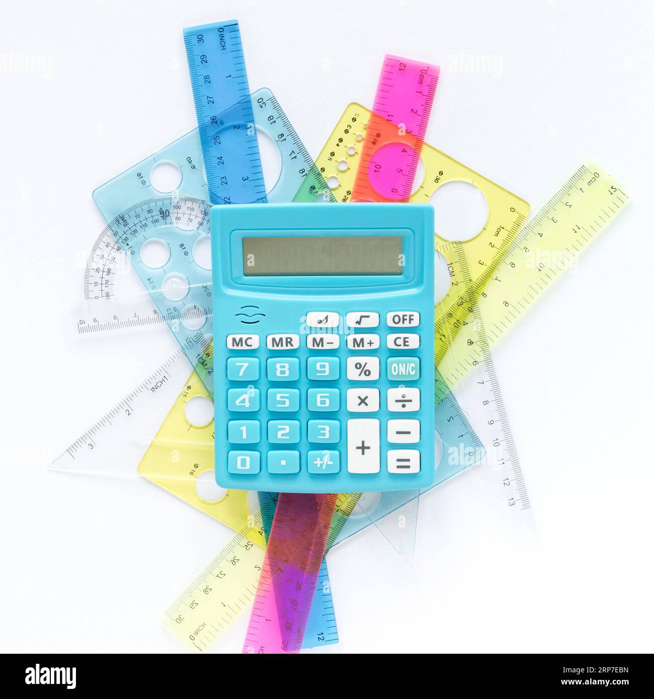 Math colourful rulers supplies calculator Stock Photo - Alamy
