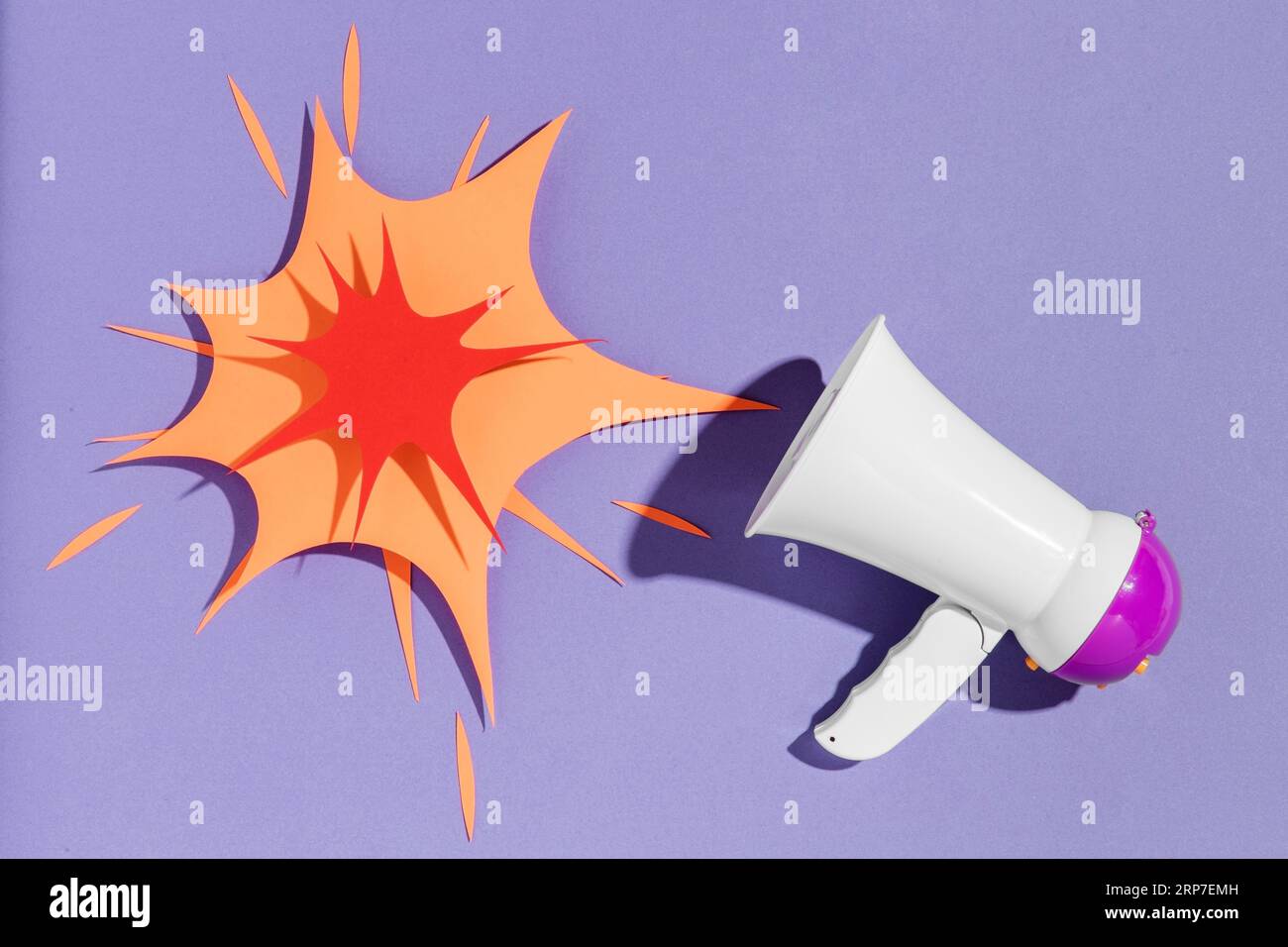Top view megaphone with paper shape Stock Photo - Alamy