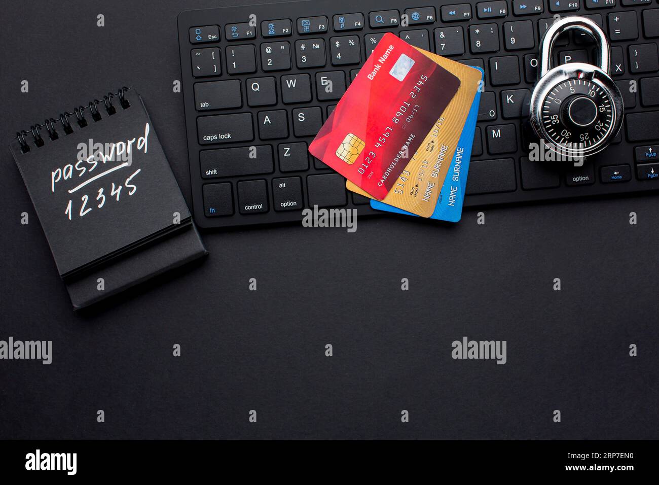 Top view lock with credit cards password Stock Photo - Alamy