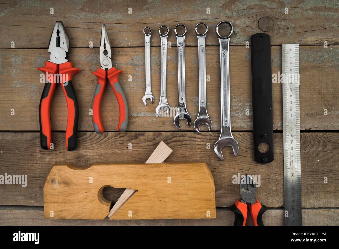 Top view different types tools Stock Photo - Alamy