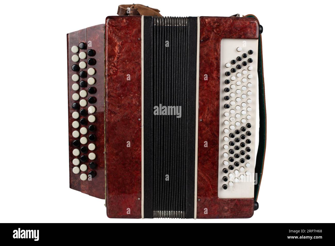 Small retro bayan (accordion). Folk musical instrument. Isolated on ...