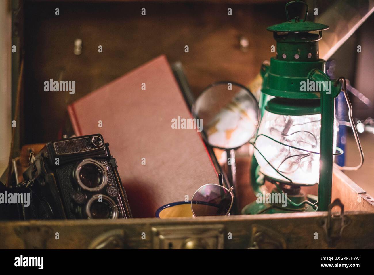 Chest with tourist stuff Stock Photo - Alamy