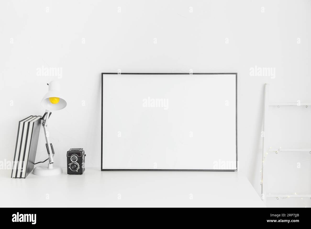 Stylish minimalistic workplace white color with whiteboard Stock Photo ...