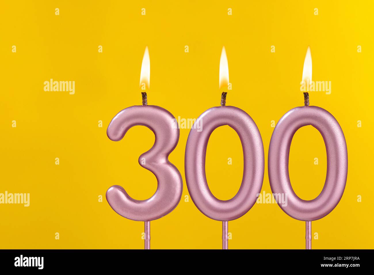Candle 300 with flame - Birthday card on yellow luxury background Stock ...