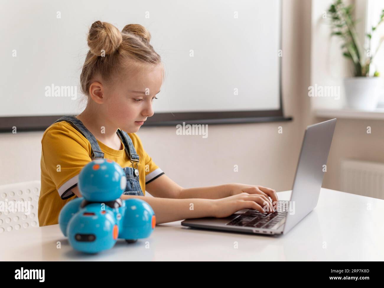 Medium shot girl typing Stock Photo - Alamy