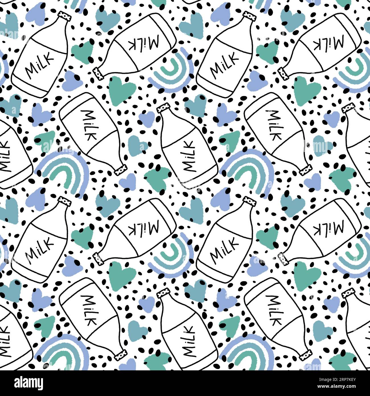 Cartoon milk bottle seamless doodle pattern for wrapping paper and ...
