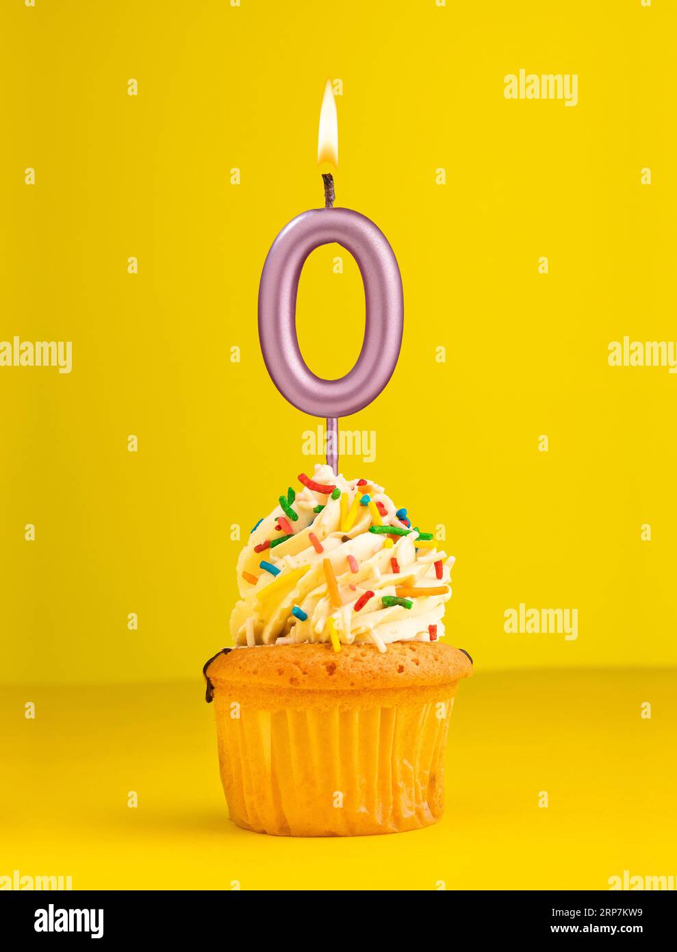 Number 0 candle - Birthday card design in yellow background Stock Photo ...