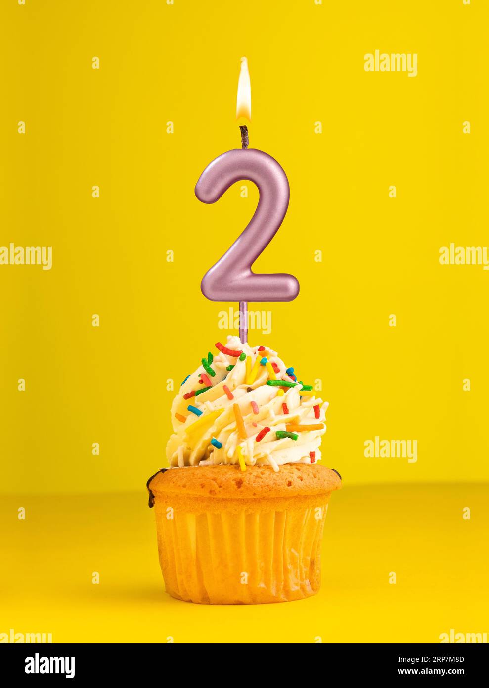 Number 2 candle - Birthday card design in yellow background Stock Photo ...