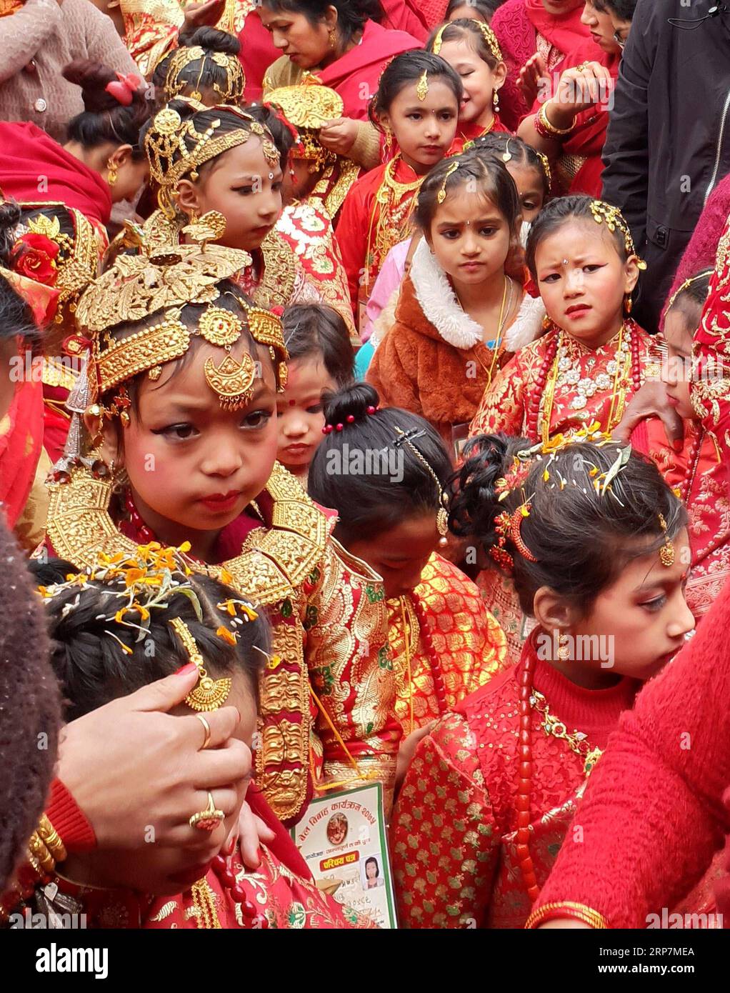 (190209) -- KATHMANDU, Feb. 9, 2019 -- Girls from Newar community ...