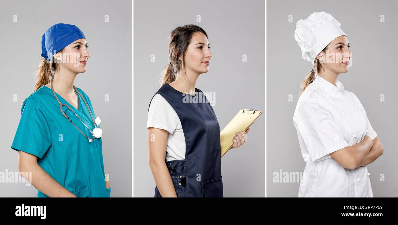 Side view collection women with different jobs Stock Photo - Alamy