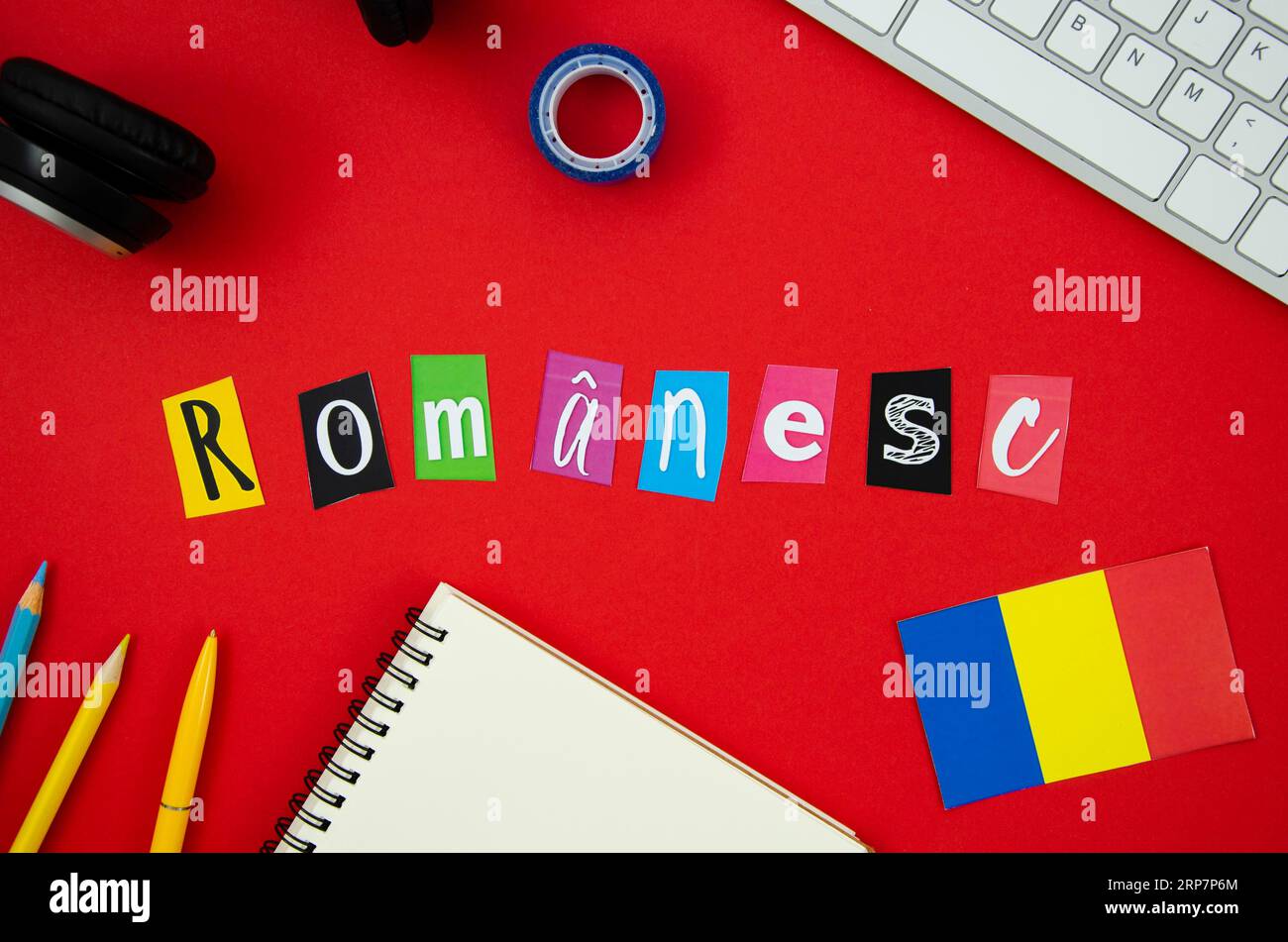 Romanian lettering red background Stock Photo - Alamy