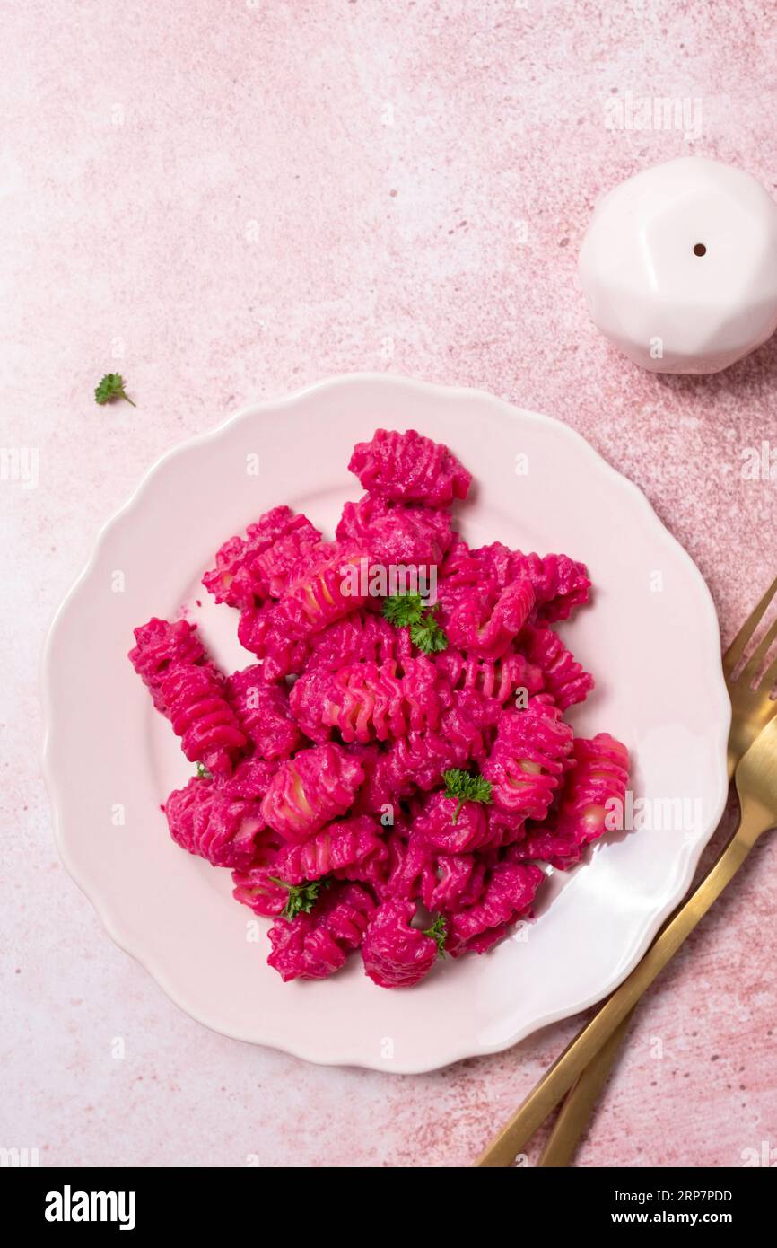 Beetroot Pasta, Barbie Themed Pasta. Pink noodles on pink background ...