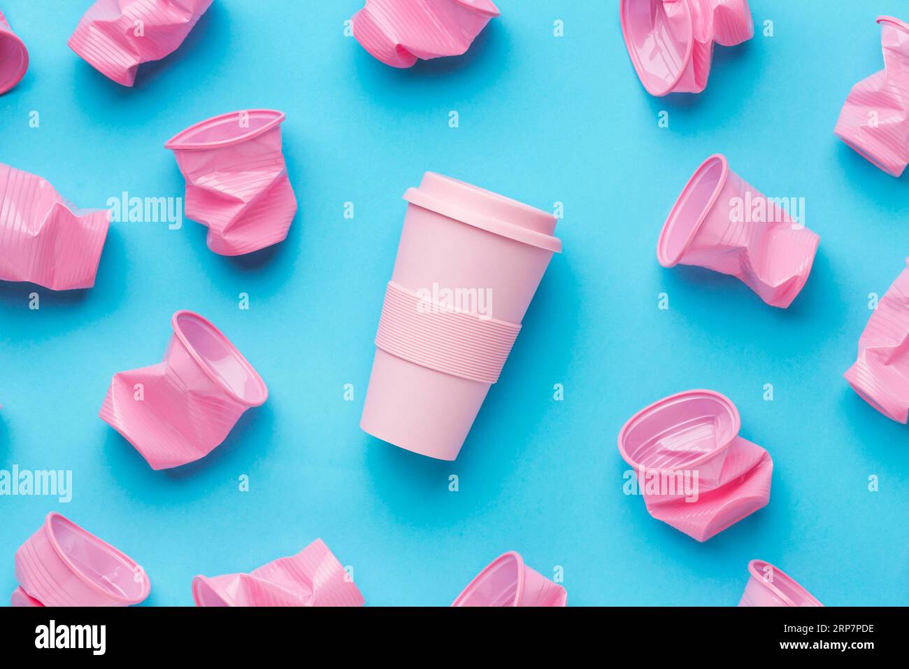 Top view collection plastic cups Stock Photo - Alamy