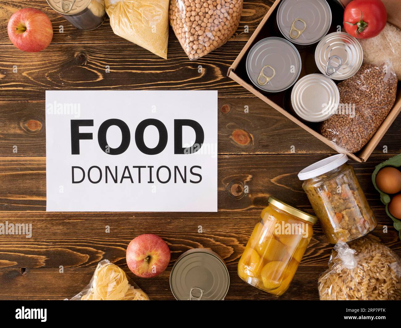 Top view food donation box Stock Photo - Alamy