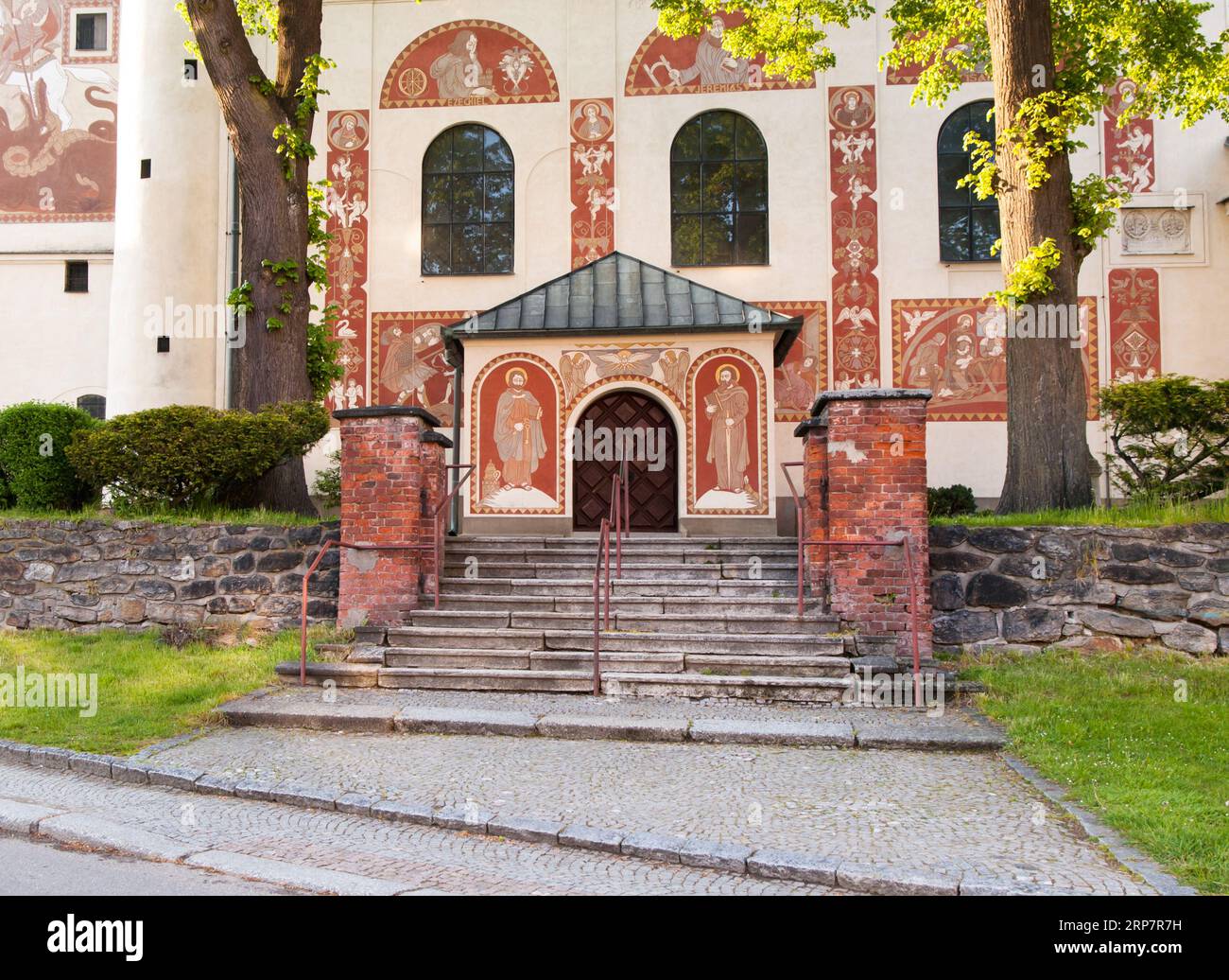 Main entrance with stairs to Catholic Church of St. Cunigunde in Nove ...