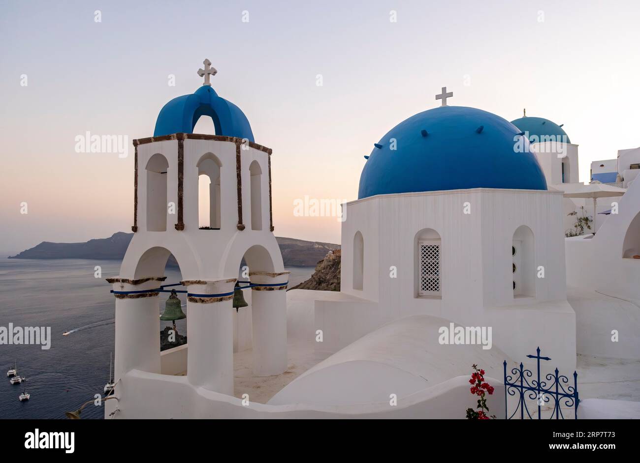 White churches with blue dome, Agios Spiridonas, St Spyridon) and ...