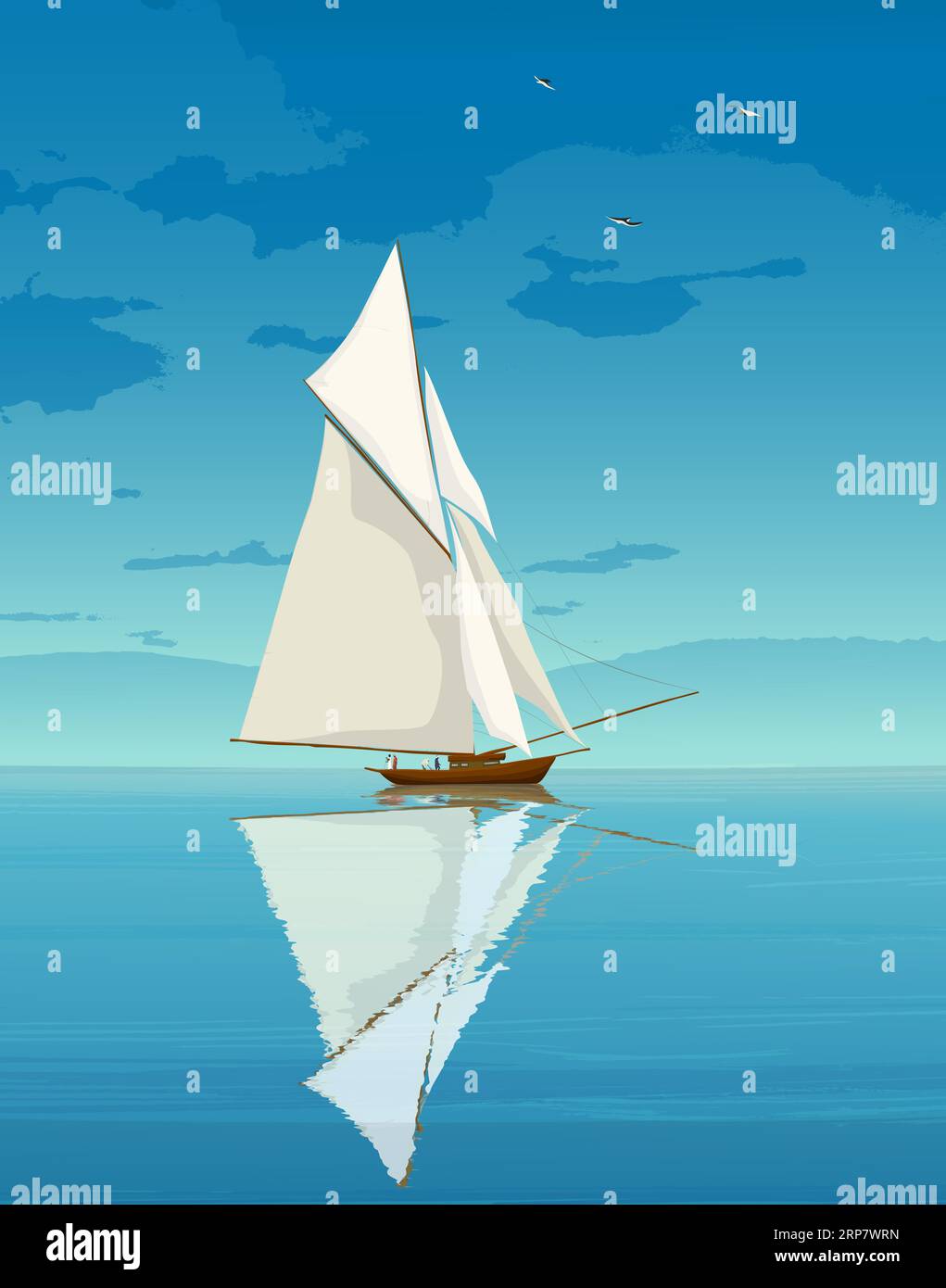 Old sailing ship on the open sea, vector illustration Stock Photo - Alamy