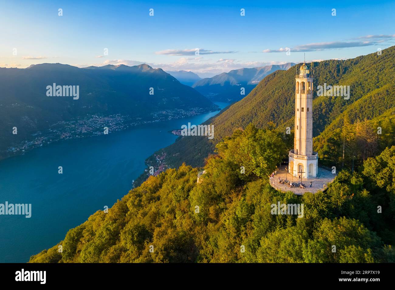 Aerial view of the Faro Voltiano of Brunate overlooking Como and Como ...