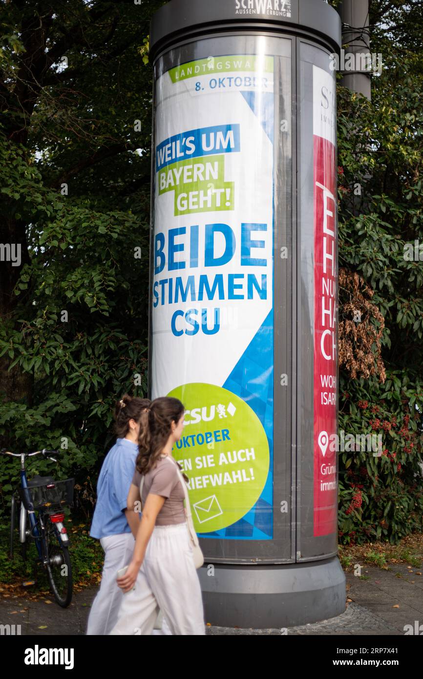 Munich, Germany. 03rd Sep, 2023. Markus Söder CSU Wahlplakate am 3.9. ...