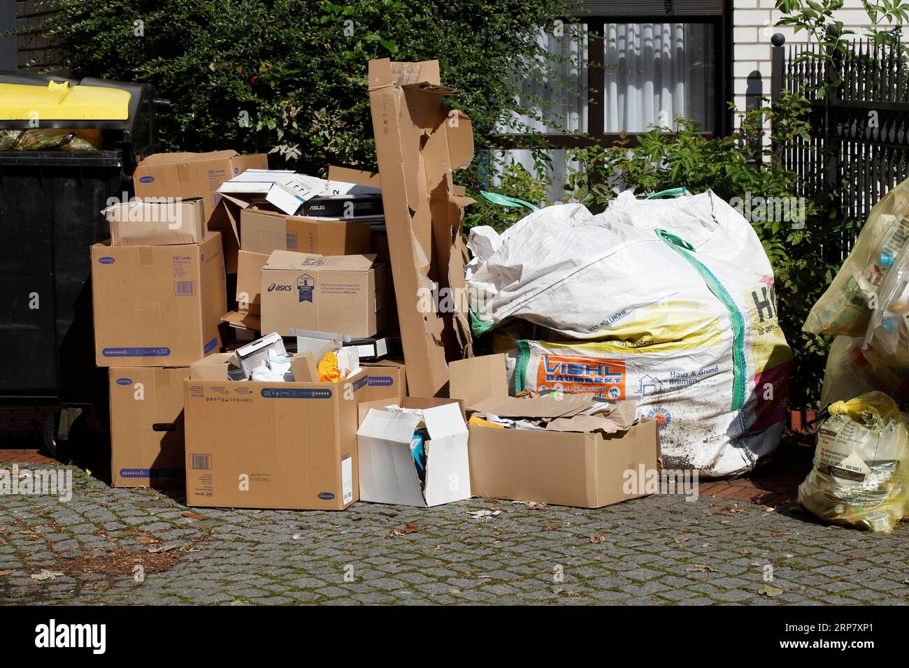 Cardboard boxes, waste paper collection, refuse sack, Germany Stock ...