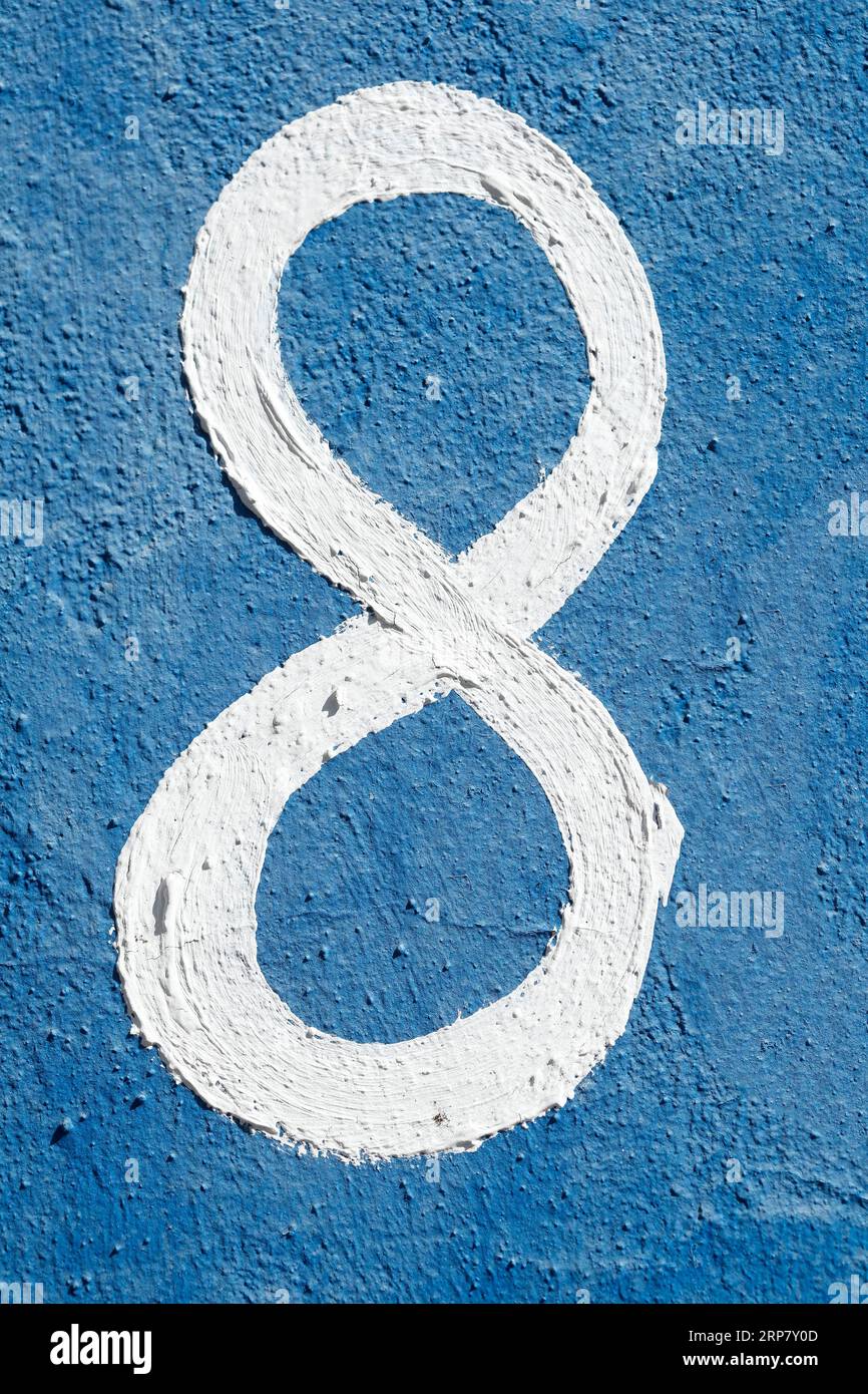 House number sign number eight on blue house wall, Germany Stock Photo ...