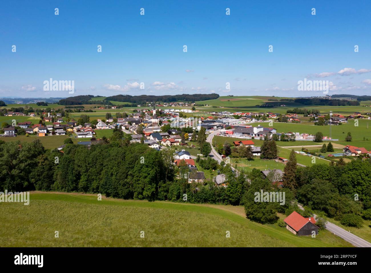 Drone shot, Lochen am See, Salzburg Lake District, Innviertel, Upper ...