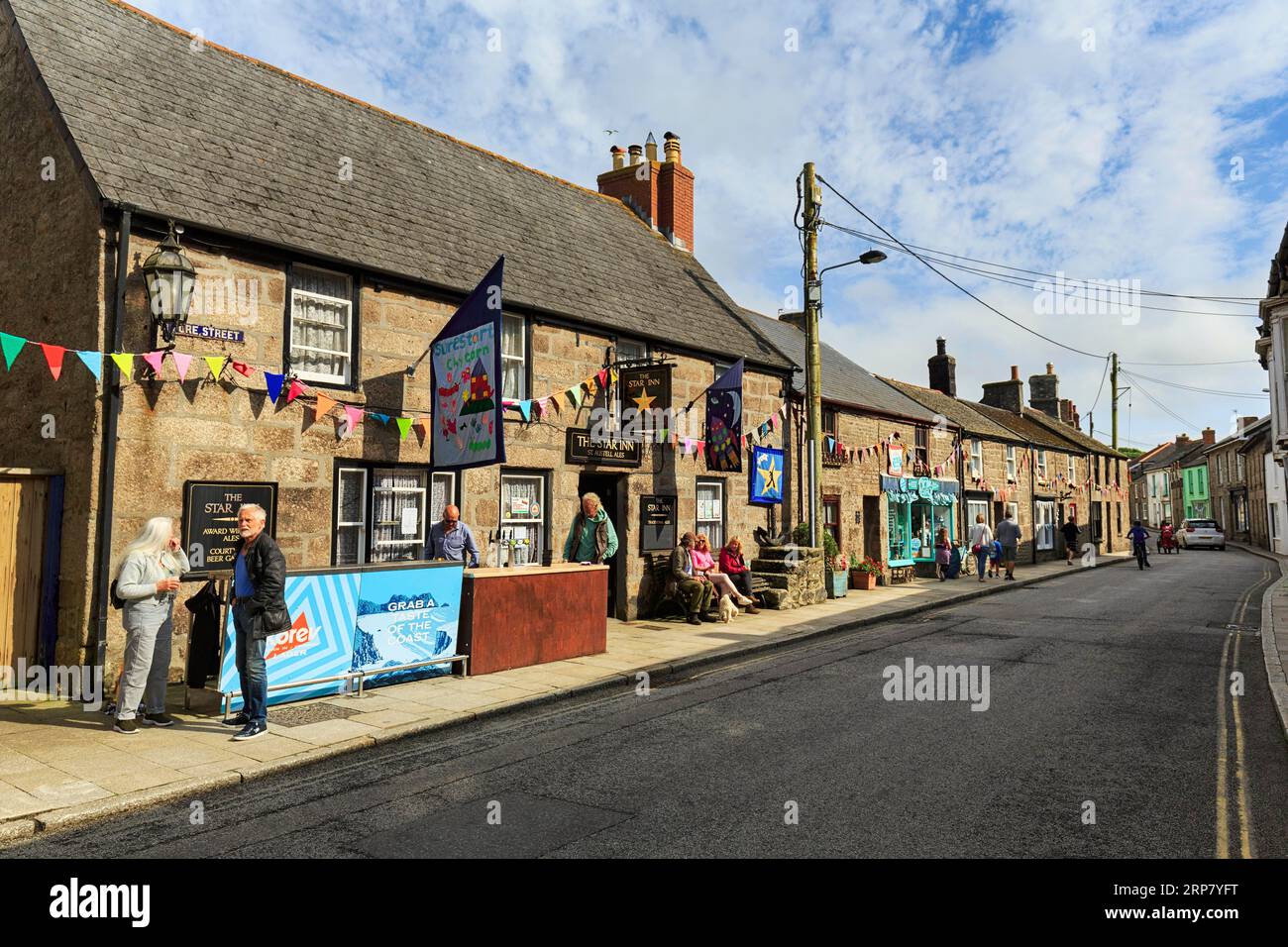 Decorated facade, pub, typical town centre street, traditional Lafrowda ...