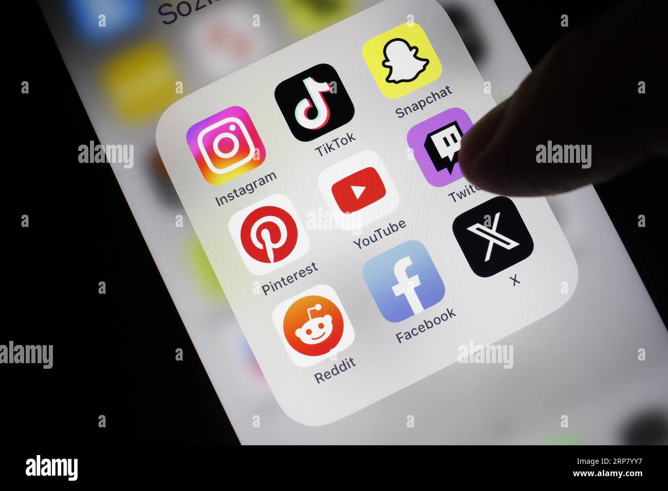 Social media icon, detailed view of a smartphone with social media apps ...