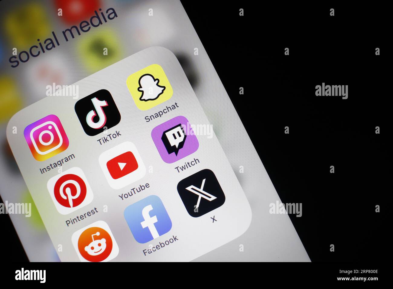 Social media icon, detailed view of a smartphone with social media apps, Facebook, Twitter ...