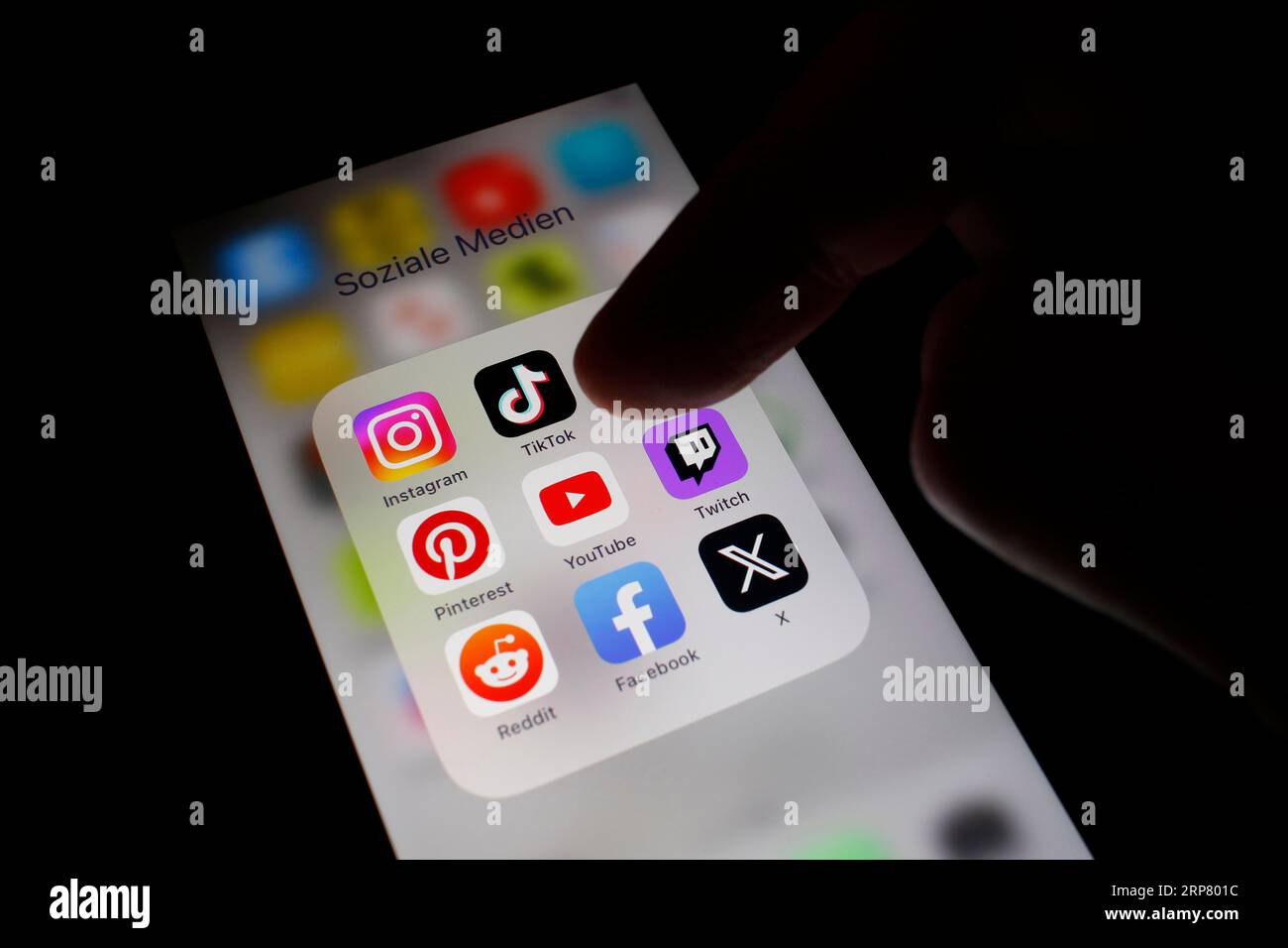 Social media icon, detailed view of a smartphone with social media apps, Facebook, Twitter ...