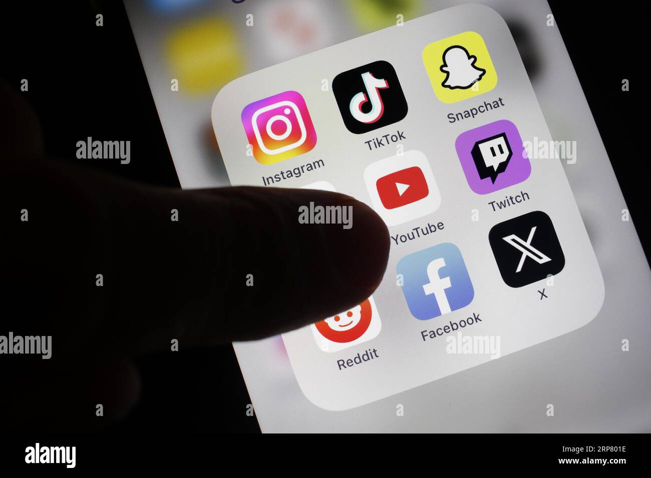 Social media icon, detailed view of a smartphone with social media apps, Facebook, Twitter ...