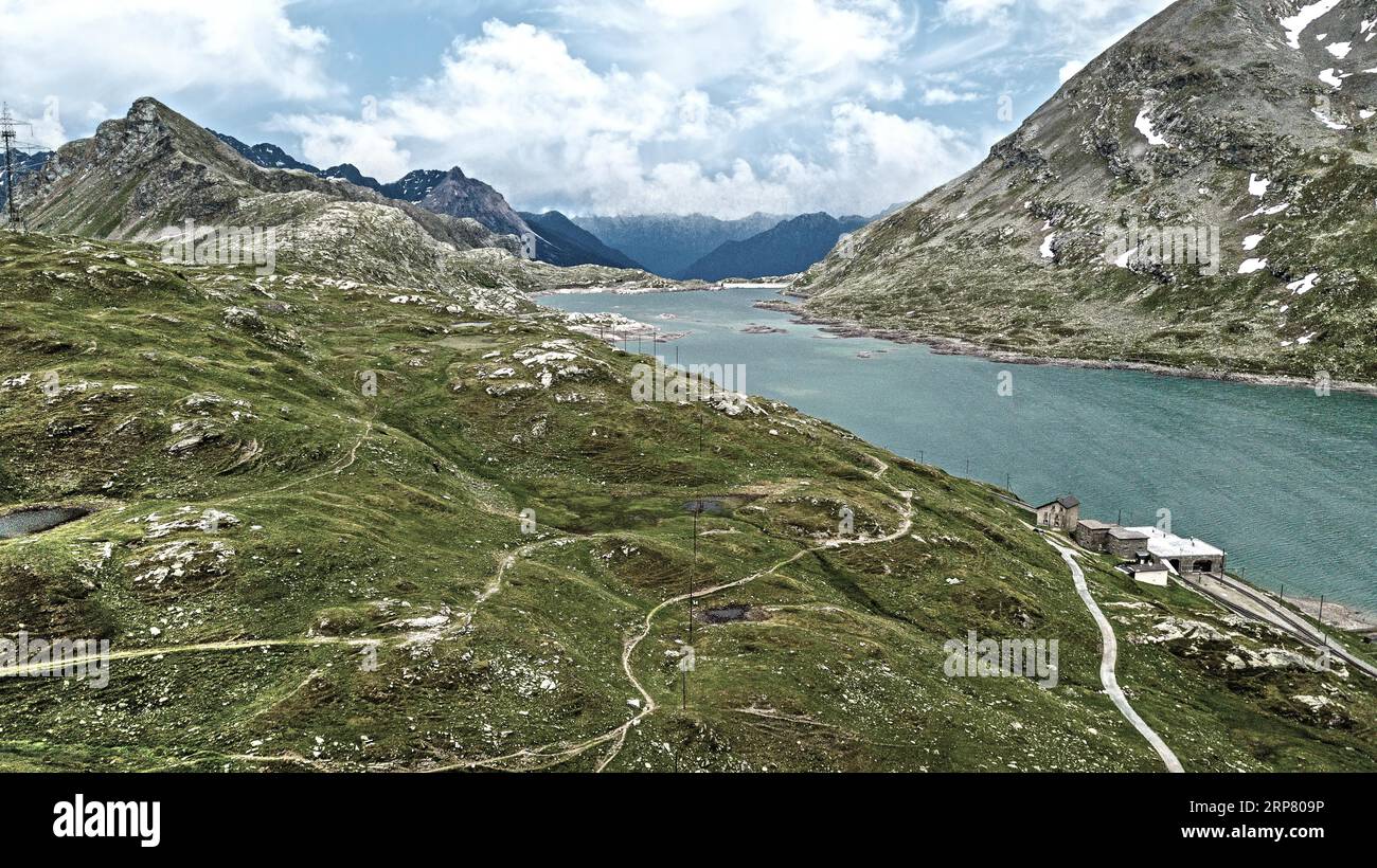 Photo with reduced dynamics saturation HDR of mountain lake at mountain ...
