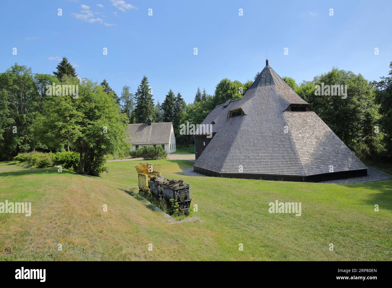 Former discovery mine Neu Leipziger Glueck with horse-drawn wagon and ...