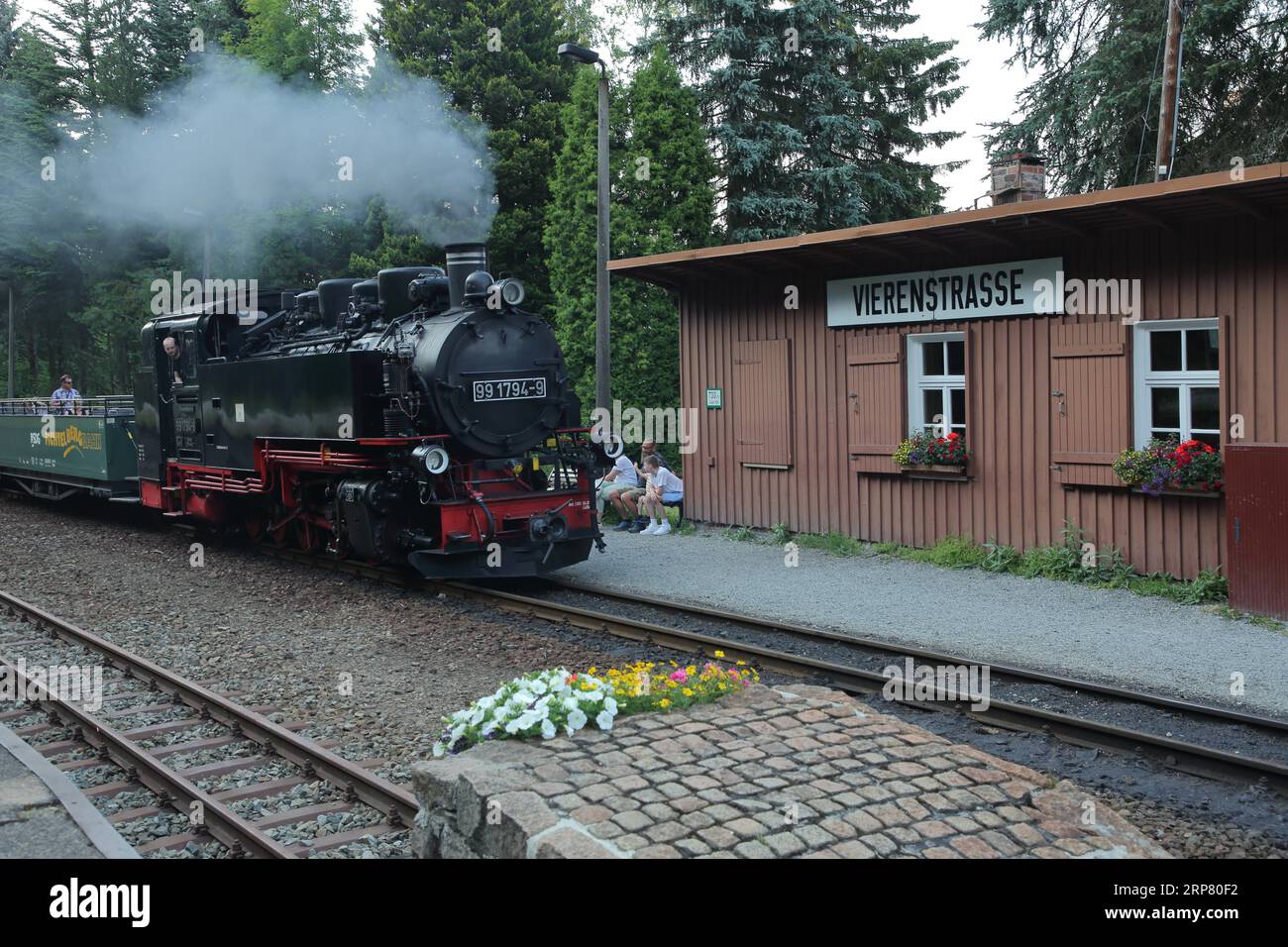 Steam train with steam locomotive of the Fichtelbergbahn, Vierenstrasse ...