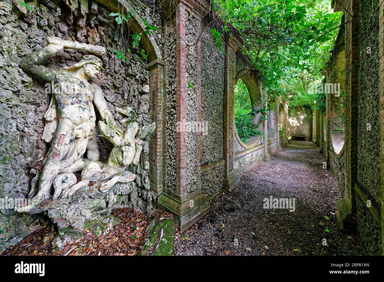 Heracles slays the dragon Ladon, sculpture in front of a bridge, Rococo ...