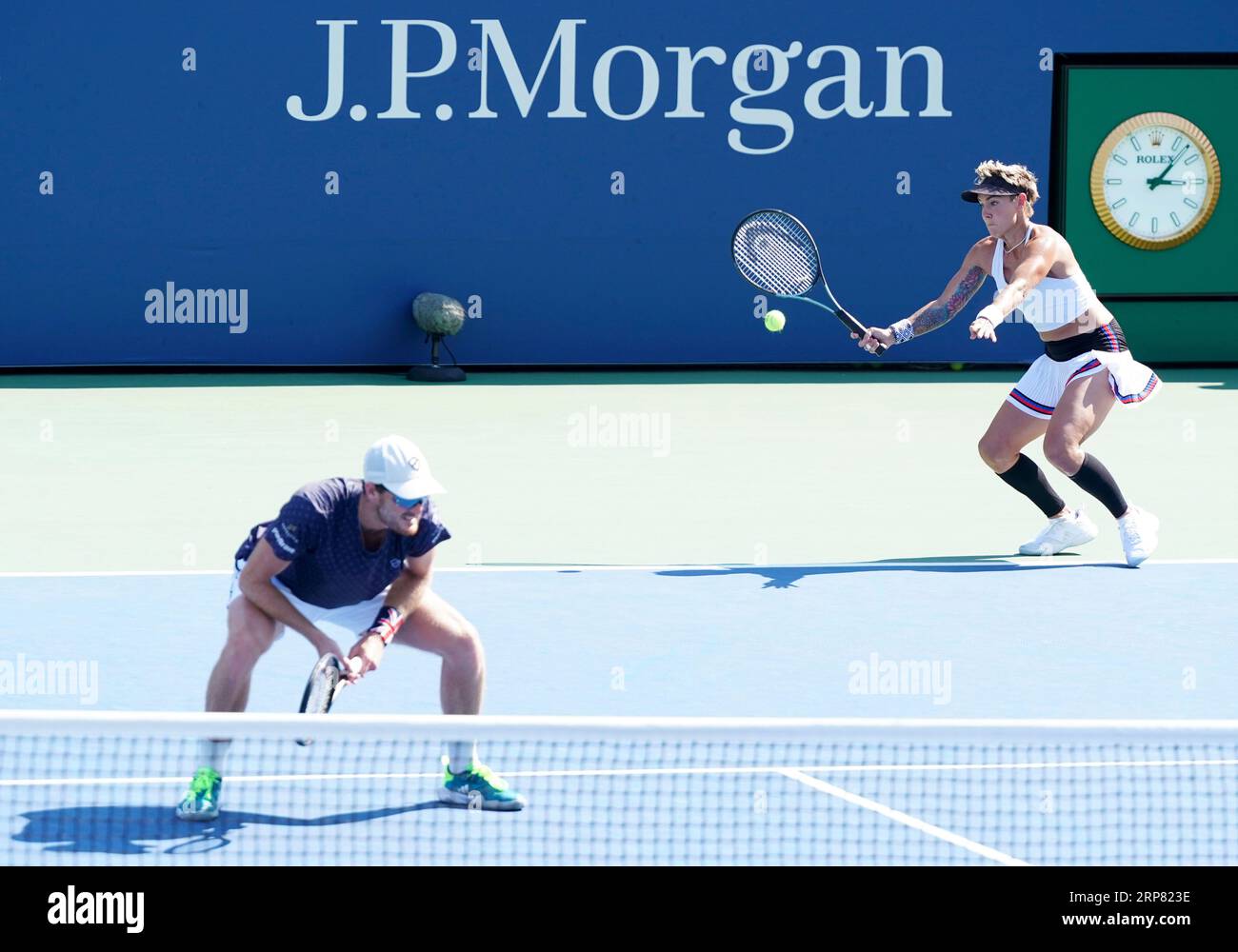 Bethanie Mattek-Sands in action during a mixed doubles match with Andy Murray at the 2023 US ...