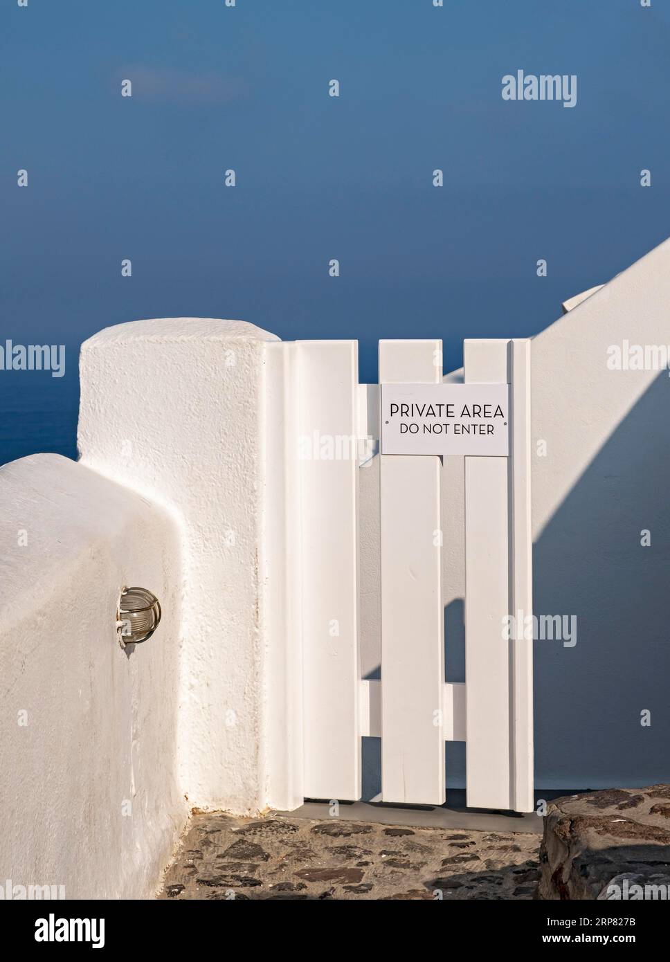 Door with Private Area sign, Ia, Oia, Santorini, Greece Stock Photo - Alamy