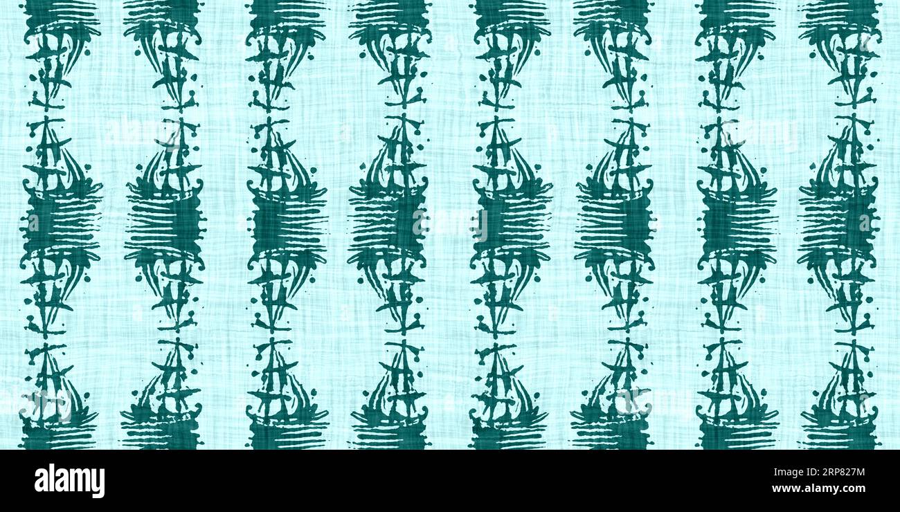 Teal green white vibrant watercolor batik azulejos tile border banner ...