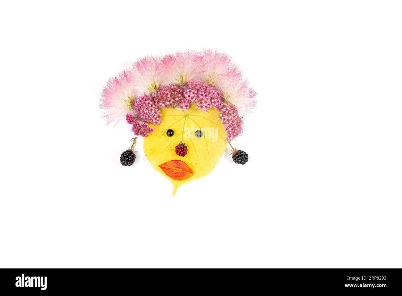 autumn nature craft for kids, flower mask made of leaf, top view ...