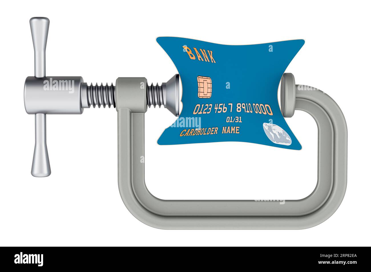 Credit card in a clamp concept, 3D rendering isolated on white ...