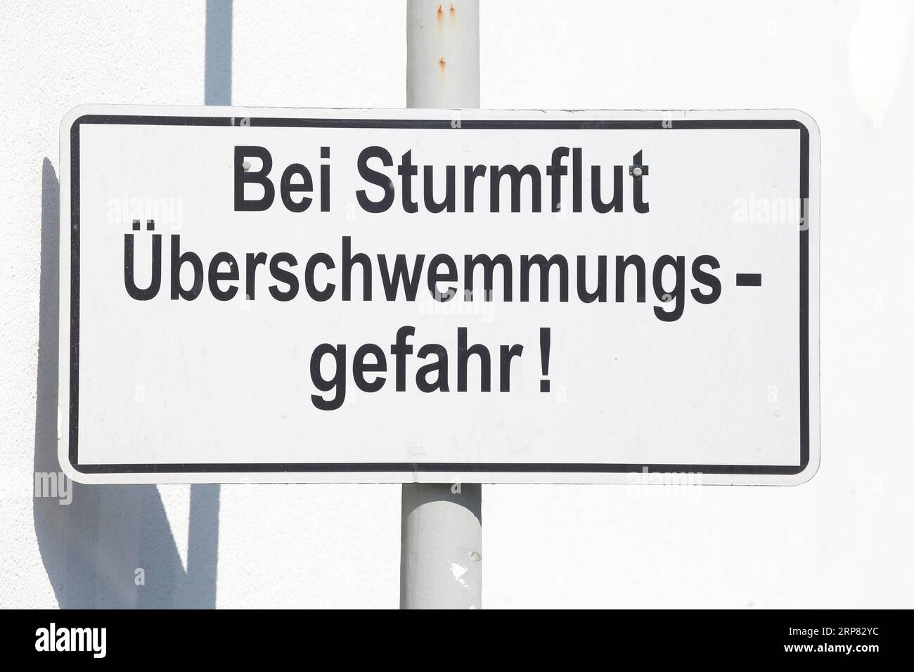 Sign during storm surge Danger of flooding, Bremerhaven, Bremen ...