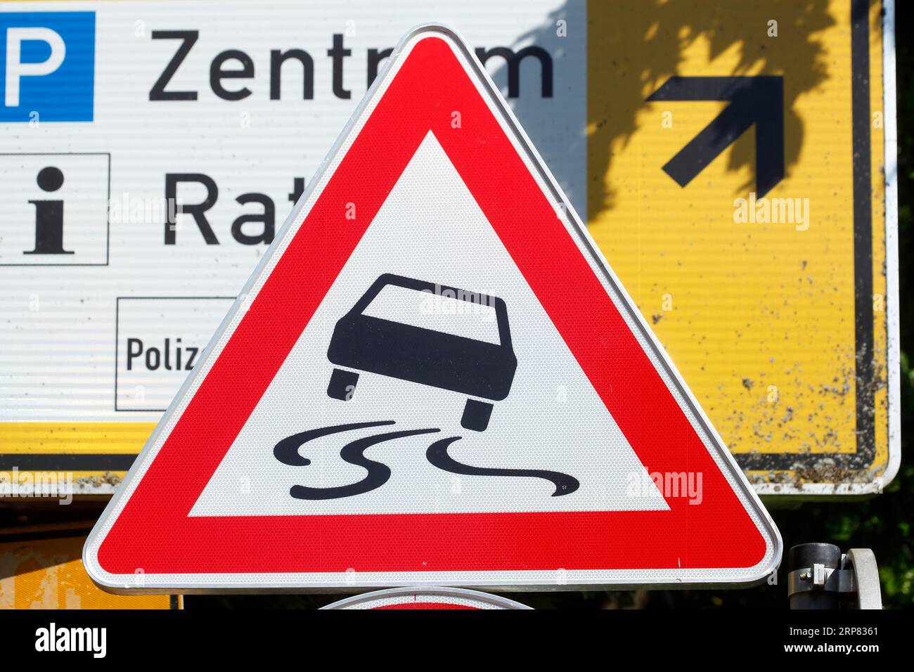 Traffic sign skidding danger, Germany Stock Photo - Alamy